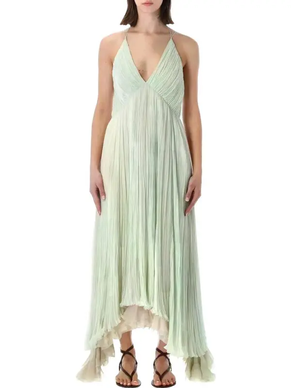 Alberta Ferretti Pleated V-neck Dress - Green