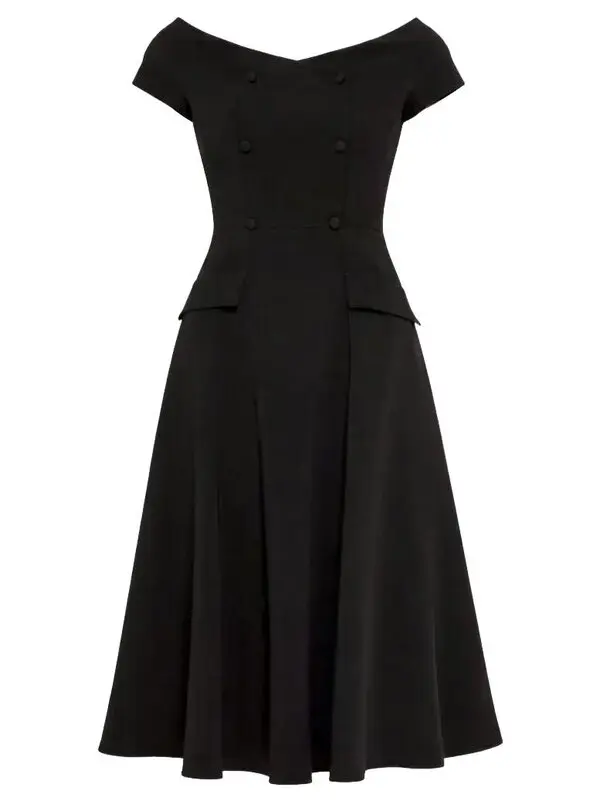 NISSA A-line Crepe Dress With Button Detail - Black