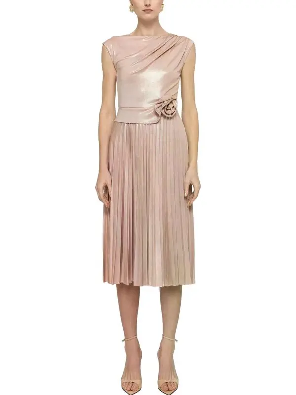NISSA Metallic-effect Pleated Midi Dress - Pink