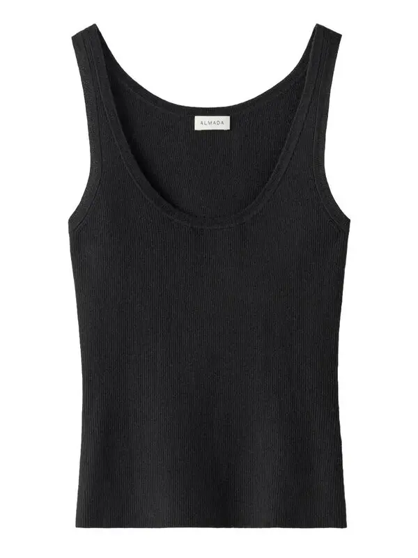 Almada Label Ribbed Scoop-neck Tank Top - Black