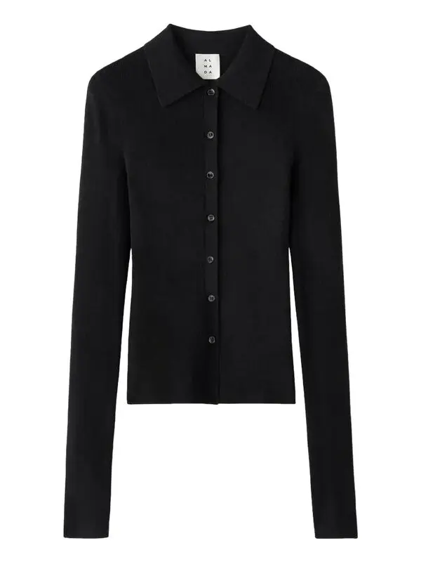 Almada Label Buttoned Cardigan - Black