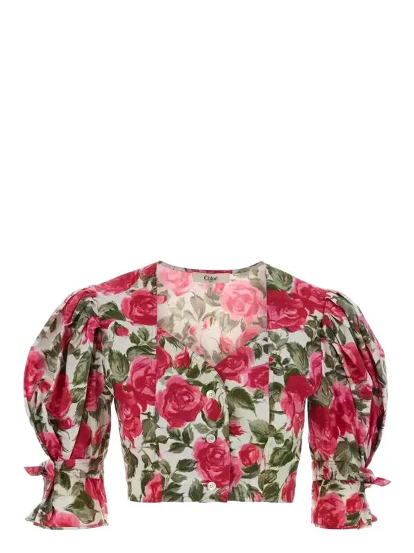 Chloé Floral Print Cropped Blouse - White