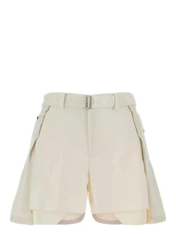 Sacai Belted Denim Shorts - Neutrals
