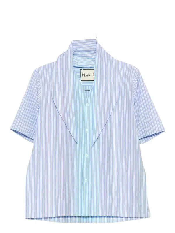 Plan C Striped Button Down Shirt - Blue