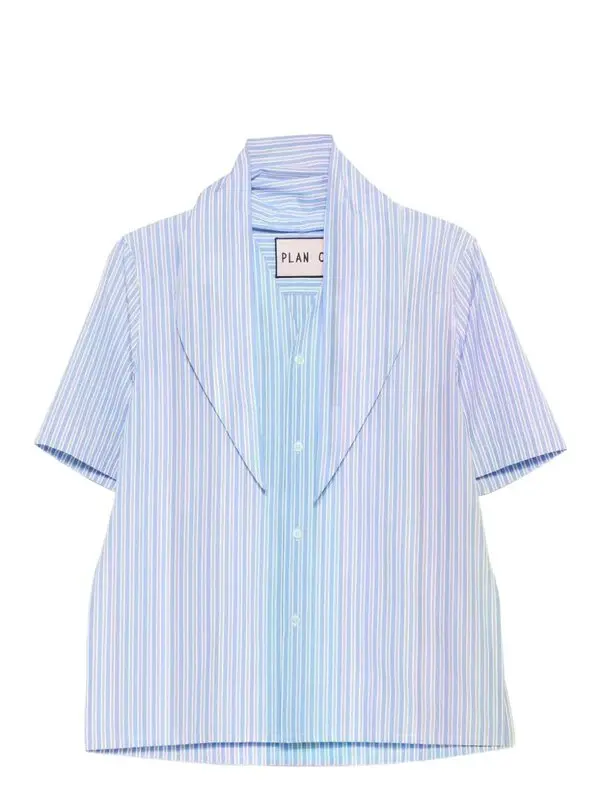 Plan C Striped Button Down Shirt - Blue