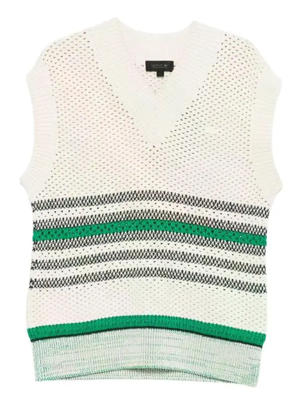 Lacoste Striped V-neck Vest - Neutrals
