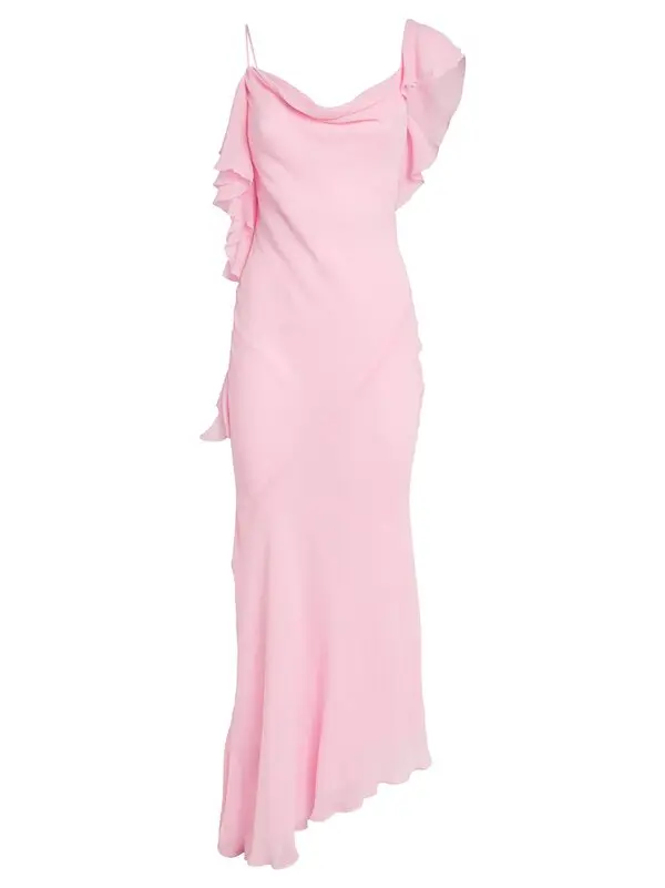 SELF-PORTRAIT Ruffled One-shoulder Georgette Maxi Dress - Pink