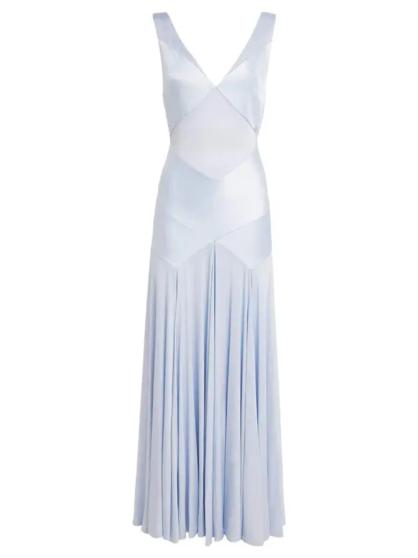 SELF-PORTRAIT Satin Panelled Maxi Dress - Blue