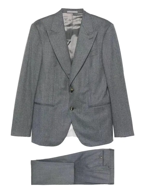 Caruso Herringbone-pattern Suit Trousers - Grey