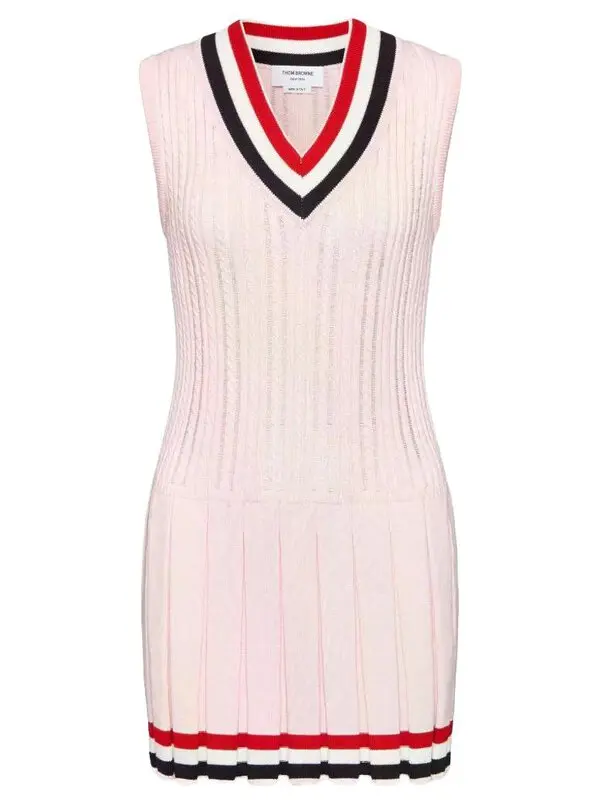 Thom Browne Striped Cable-knit Mini Dress - Pink