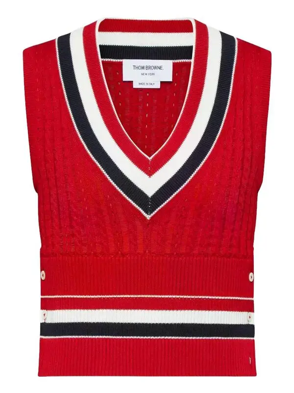 Thom Browne Stripe Cable Vest - Red