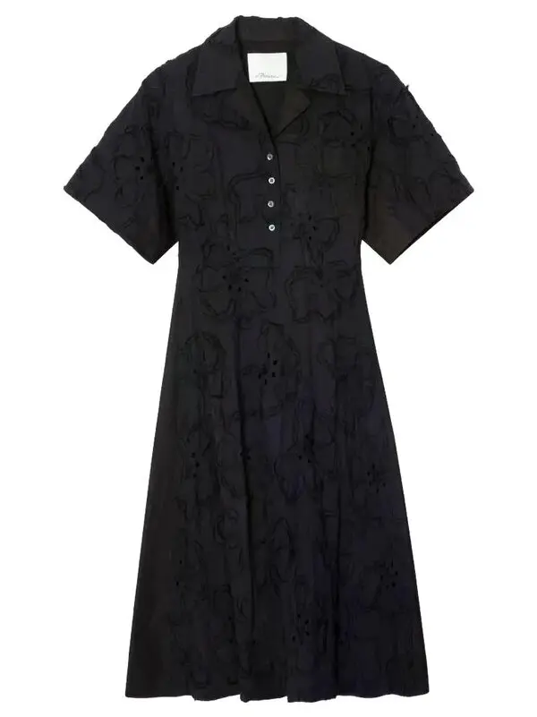 3.1 Phillip Lim Floral Collared Midi Dress - Black