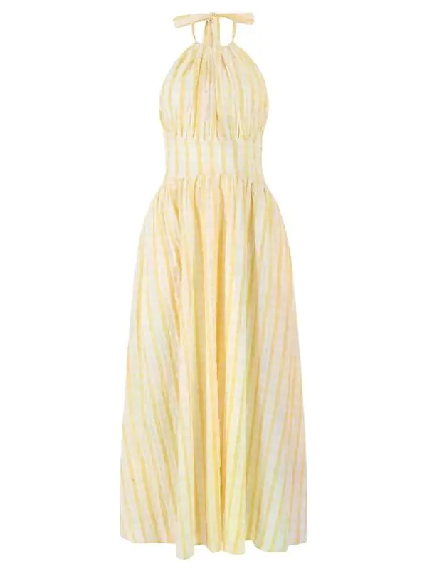Rosie Assoulin Halterneck Check Midi Dress - Yellow