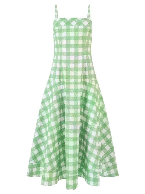 Rosie Assoulin Embroidered Gingham Midi Dress - Green