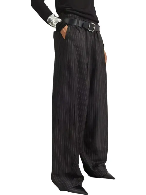 THE FRANKIE SHOP Oakdale Pinstripe Belted Palazzo Pants - Black