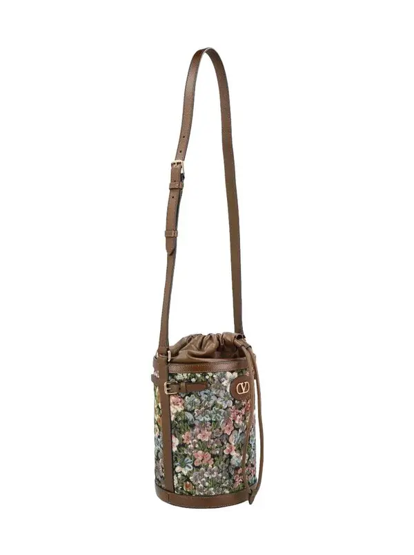 Valentino Garavani Vlogo Floral-print Bucket Bag - Brown