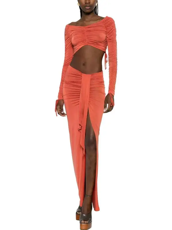 Balmain Ruched Long-sleeved Top - Orange