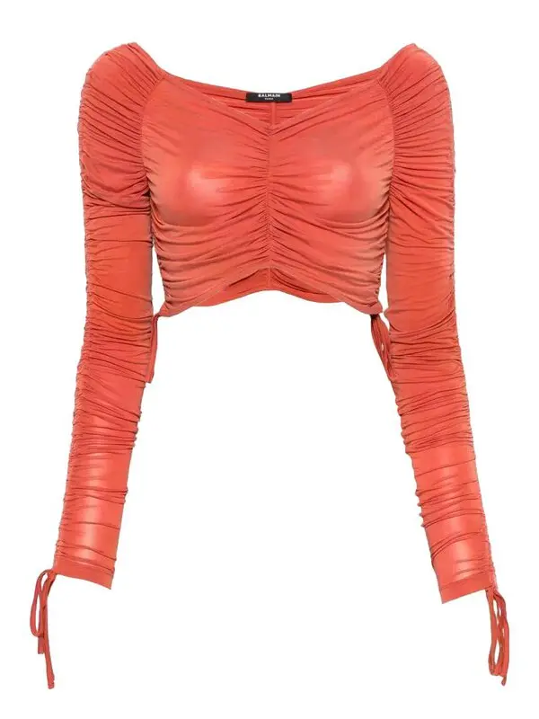Balmain Ruched Long-sleeved Top - Orange