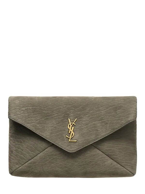 Saint Laurent Cassandre Large Textured-nubuck Clutch - Gray
