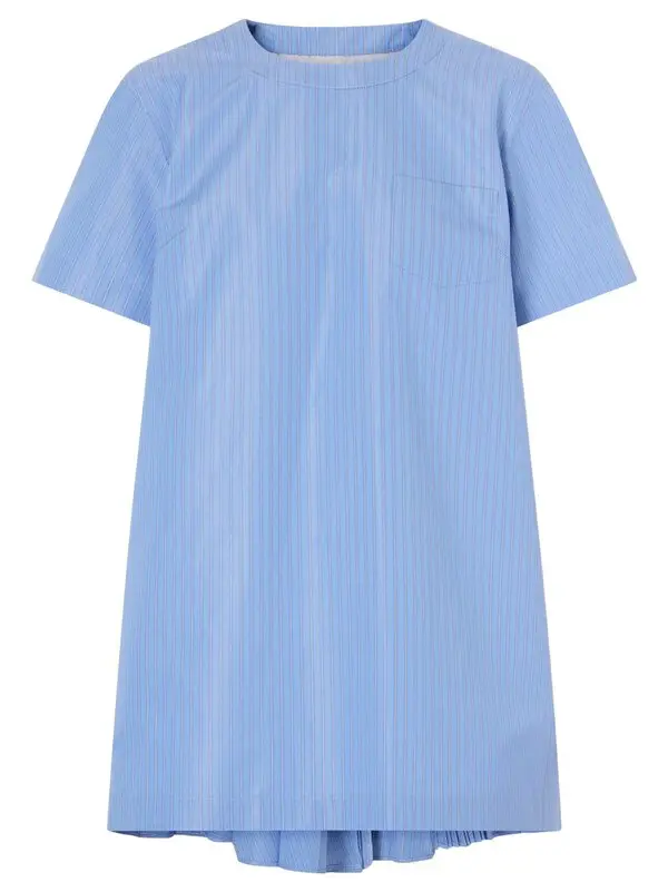 Sacai Pleated Striped Cotton-blend Poplin Mini Dress - Blue