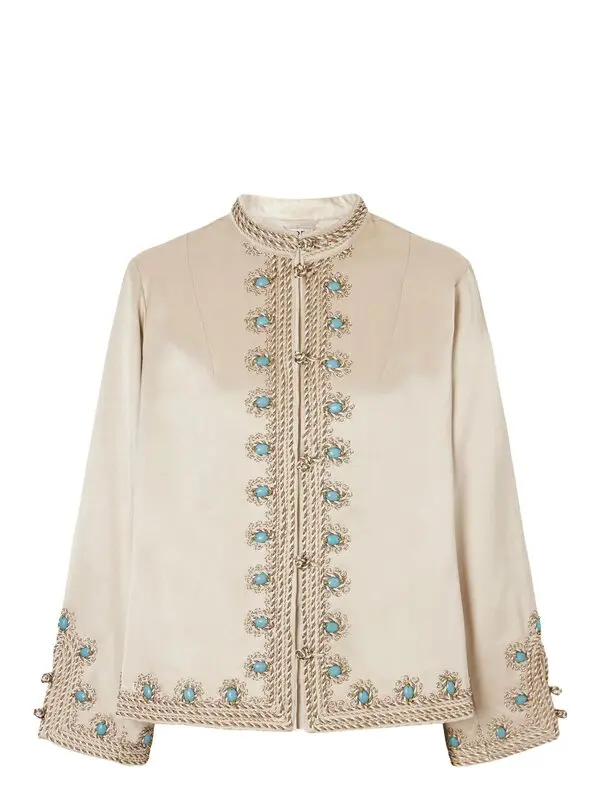 BODE Silk Embroidered Beaded-embellished Jacket - Neutrals
