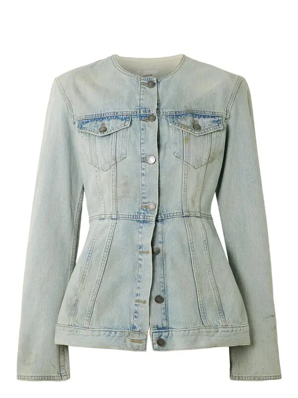 HAIKURE Temple Distressed Denim Peplum Jacket - Blue