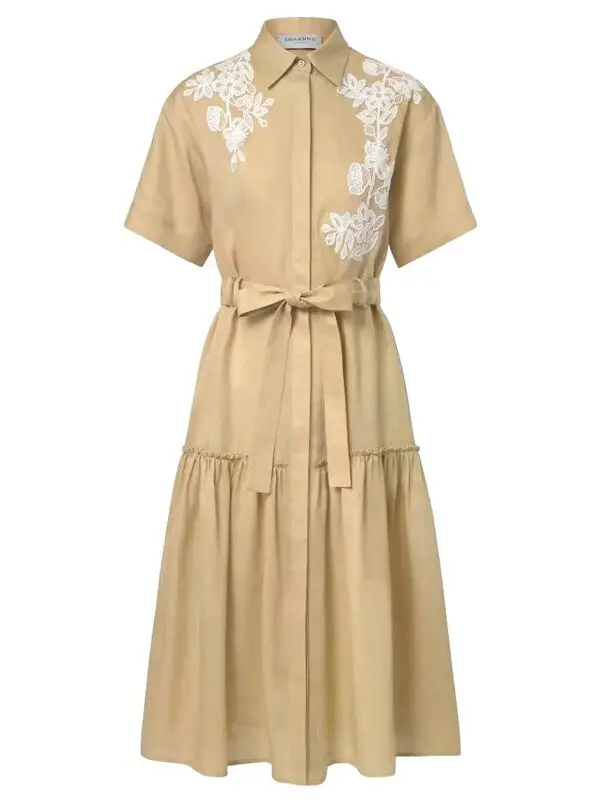 ERMANNO FIRENZE Belted Embroidery Dress - Neutrals
