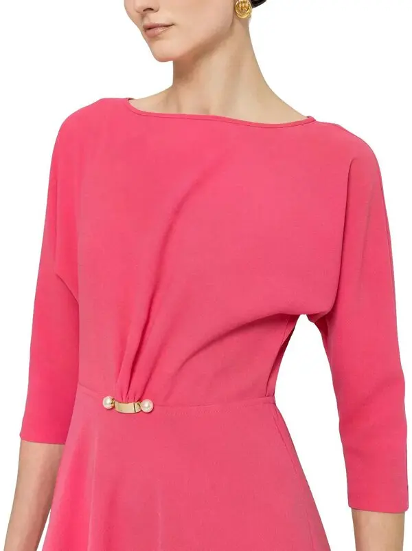 NISSA Crepe Midi Dress With Faux Pearl Embellishment - Pink