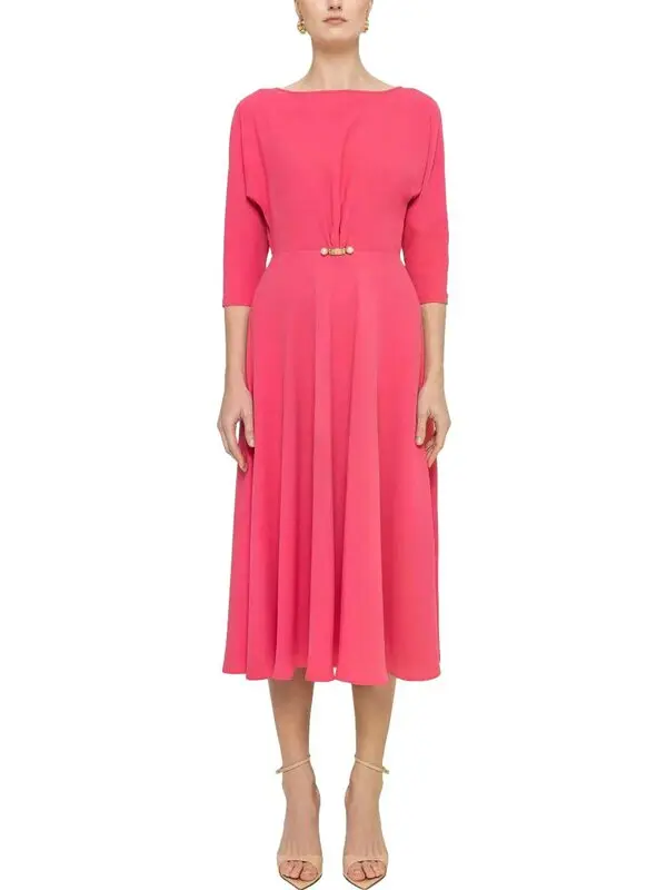 NISSA Crepe Midi Dress With Faux Pearl Embellishment - Pink