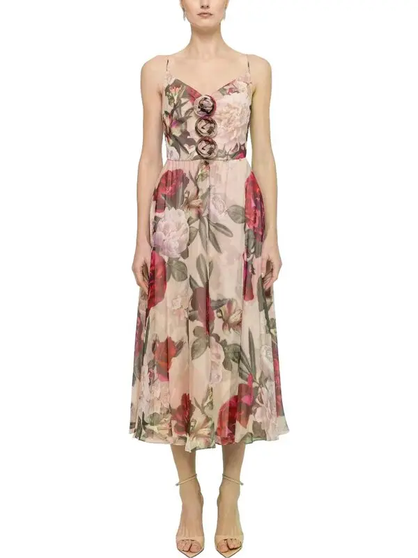 NISSA Floral Silk Midi Dress - Neutrals