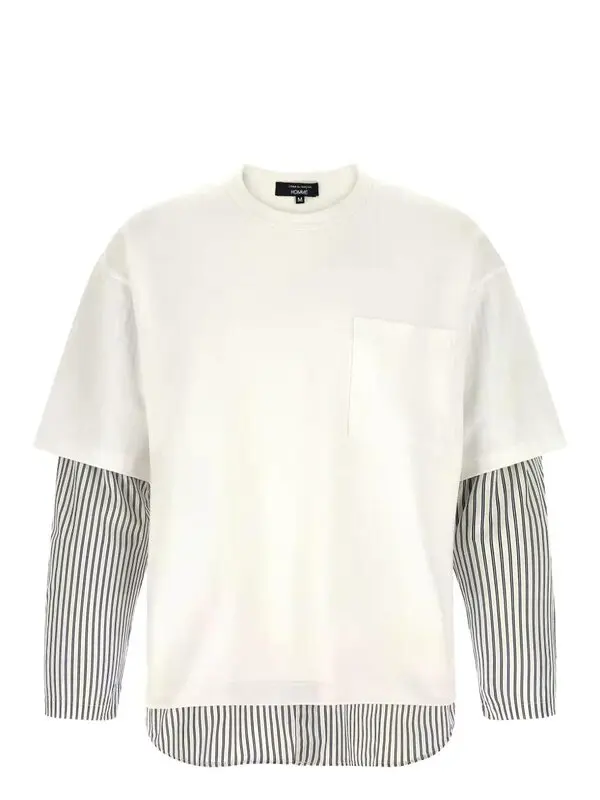 Comme Des Garçons Striped Chest-pocket T-shirt - White