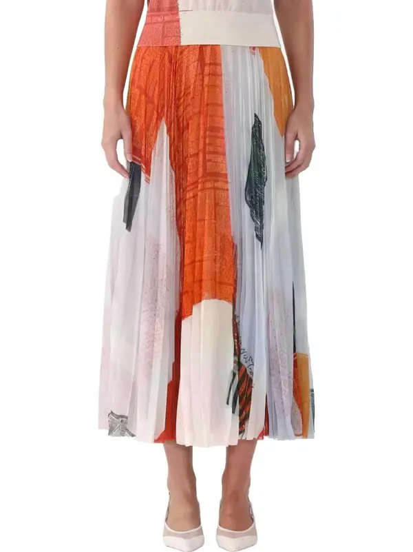 JASON WU X Robert Rauschenberg Artwork Pleated Midi Skirt - White