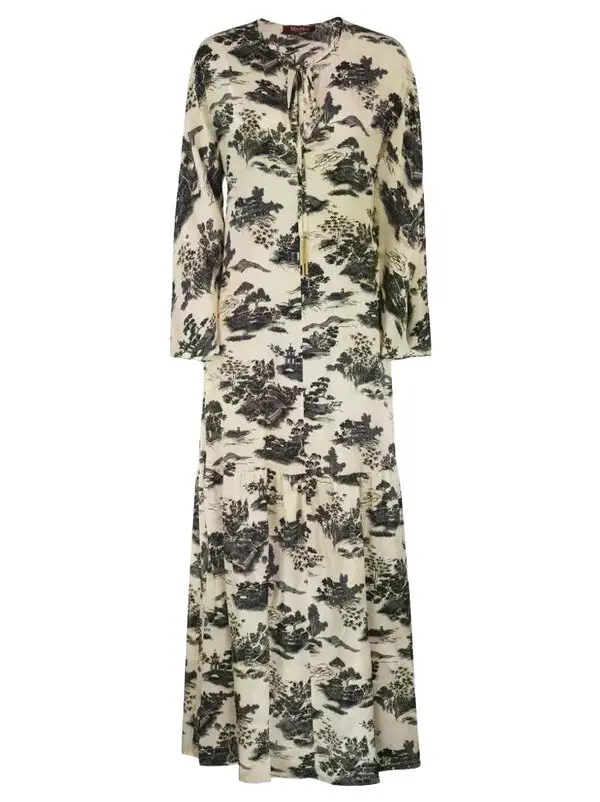 Max Mara Landscape-print Maxi Dress - Neutrals