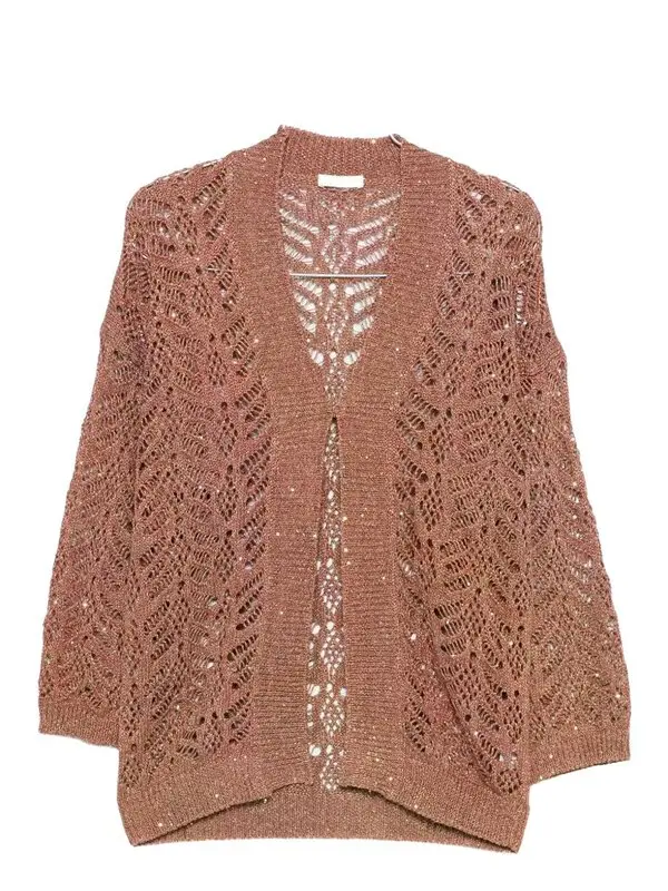 PANICALE V-neck Open Knit Cardigan - Brown