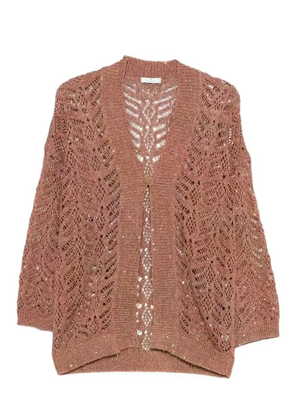 PANICALE V-neck Open Knit Cardigan - Brown