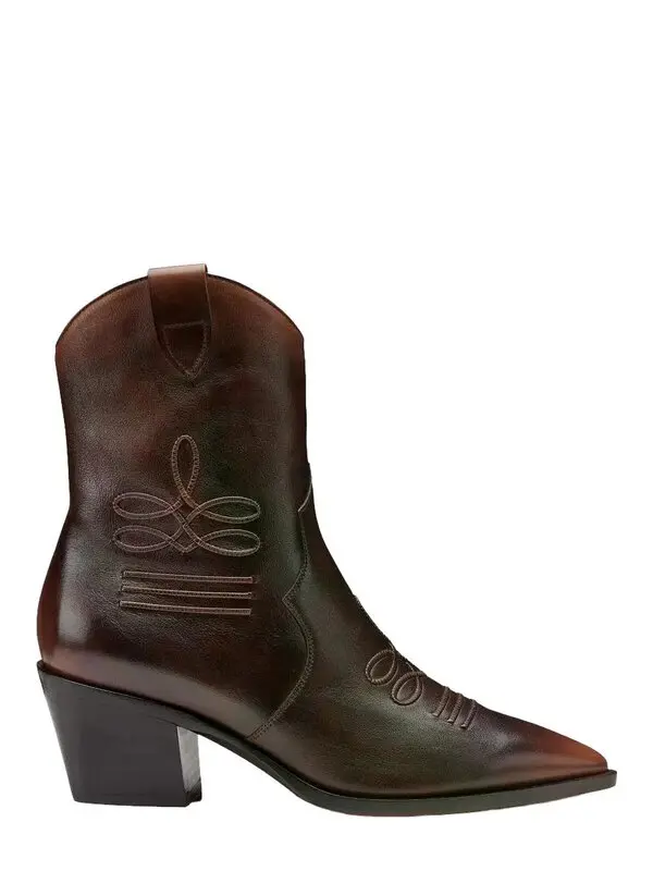 Santoni Embroidered Leather Ankle Boots - Brown