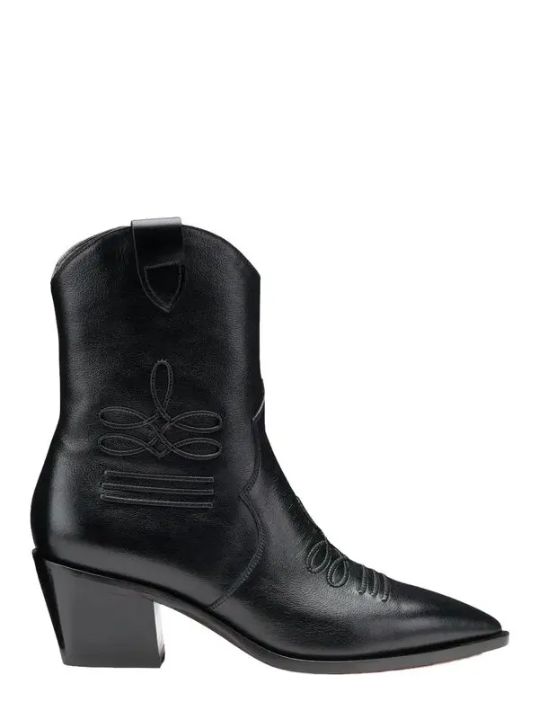 Santoni Embroidered Leather Ankle Boots - Black