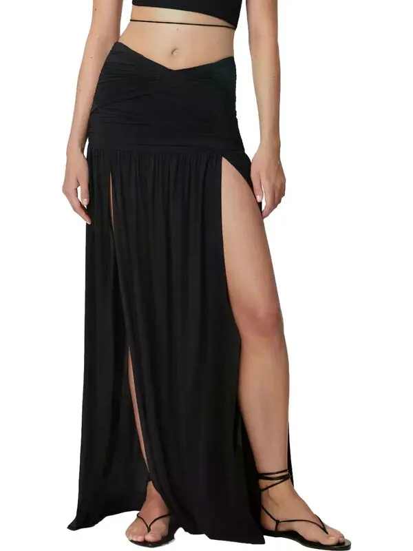AMAZUIN Gathered Side-slit Skirt - Black