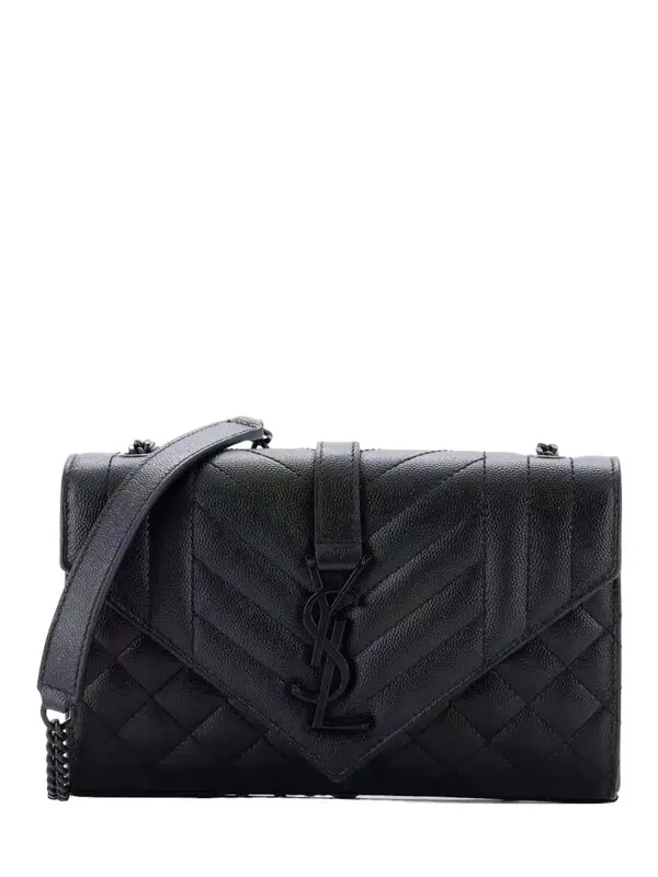 Saint Laurent Classic Monogram Envelope Satchel Mixed Matelasse Leather Small Crossbody Bag - Black