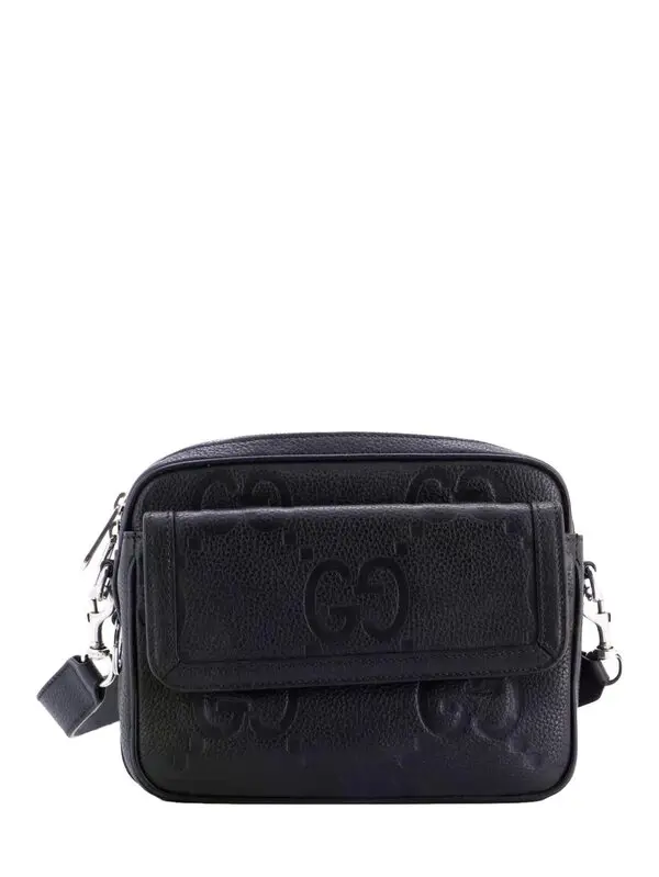 Gucci Front Pocket Messenger Jumbo Gg Embossed Leather Crossbody Bag - Black