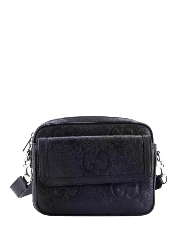 Gucci Front Pocket Messenger Jumbo Gg Embossed Leather Crossbody Bag - Black