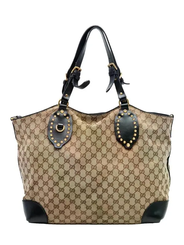 Gucci Gg Canvas Patti Studded Hobo Tote Bag - Black