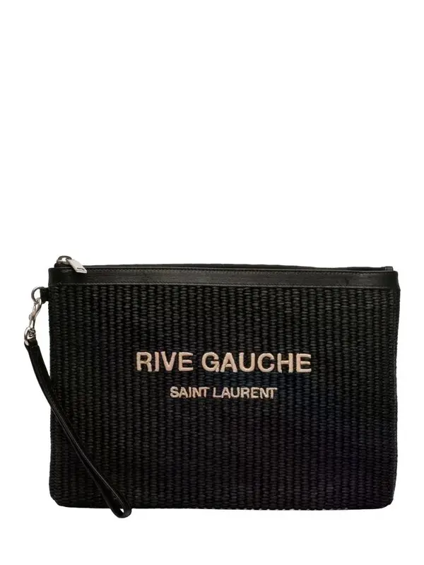 Saint Laurent Rive Gauche Raffia Clutch - Black