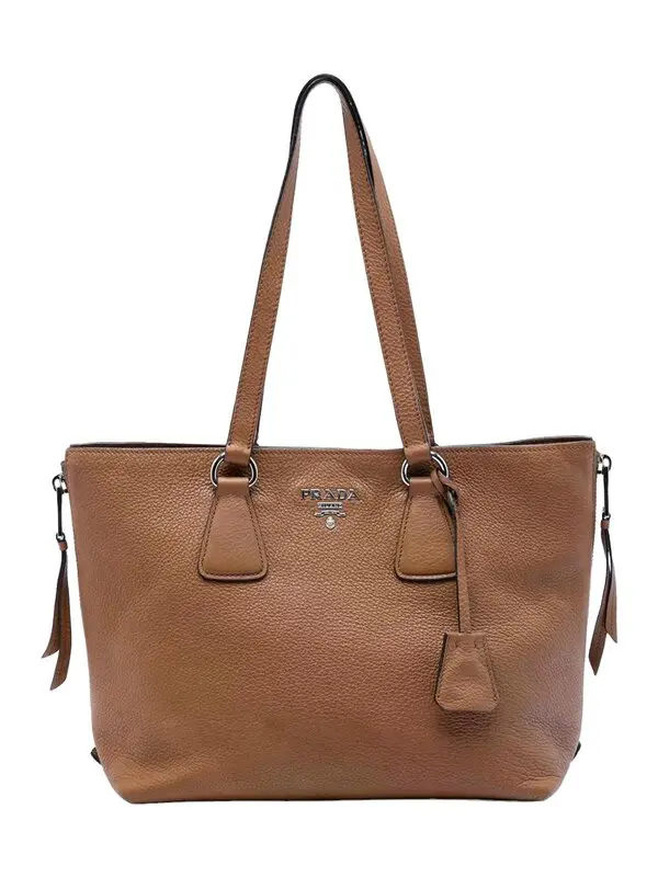 Prada Vitello Phenix Side Zip Shopper Tote - Brown
