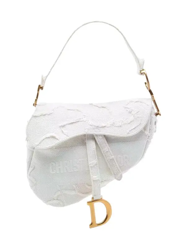 Dior 2020 Embroidered Canvas Saddle Bag - White