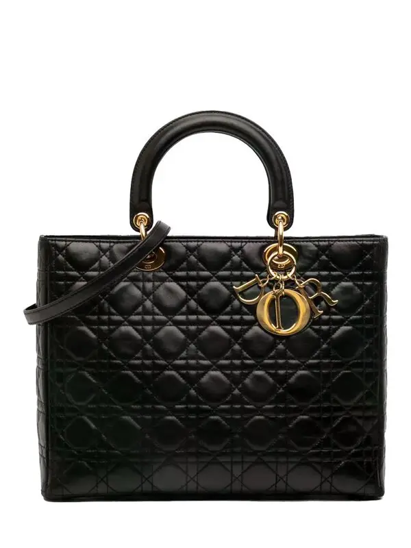 Dior 2007 Large Lambskin Cannage Lady Satchel - Black