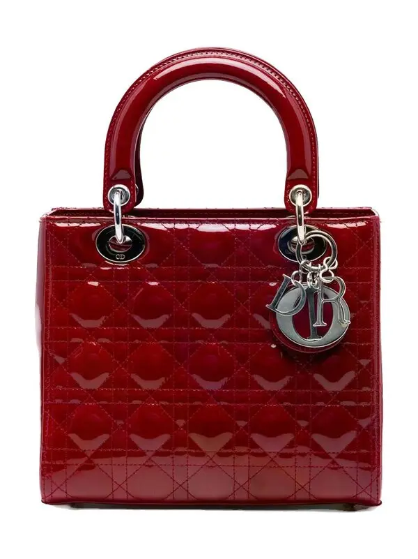 Dior 2017 Medium Patent Cannage Lady Satchel - Red