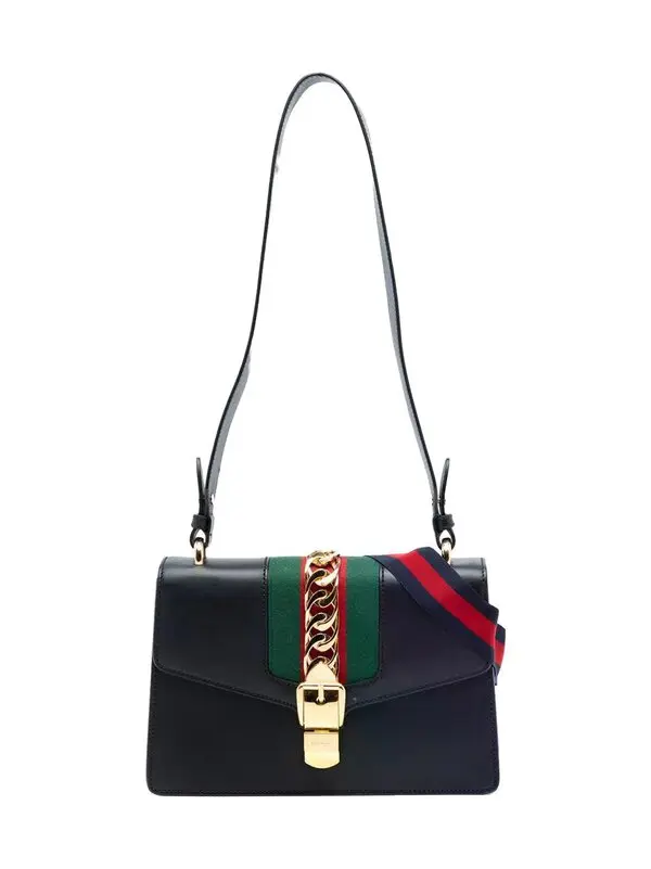 Gucci Small Leather Web Sylvie Satchel - Black