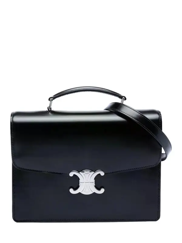 Celine Small Shiny Calfskin Triomphe Cartable Satchel - Black