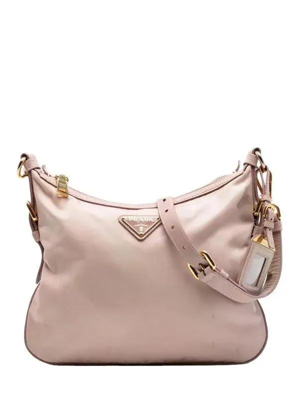Prada Saffiano Trimmed Tessuto Zip Top Crossbody Bag - Pink